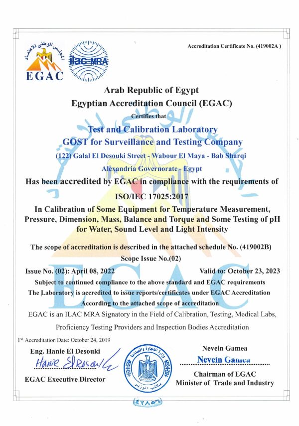 Accreditation - GOST Egypt General Organization For Surveillance & Testing